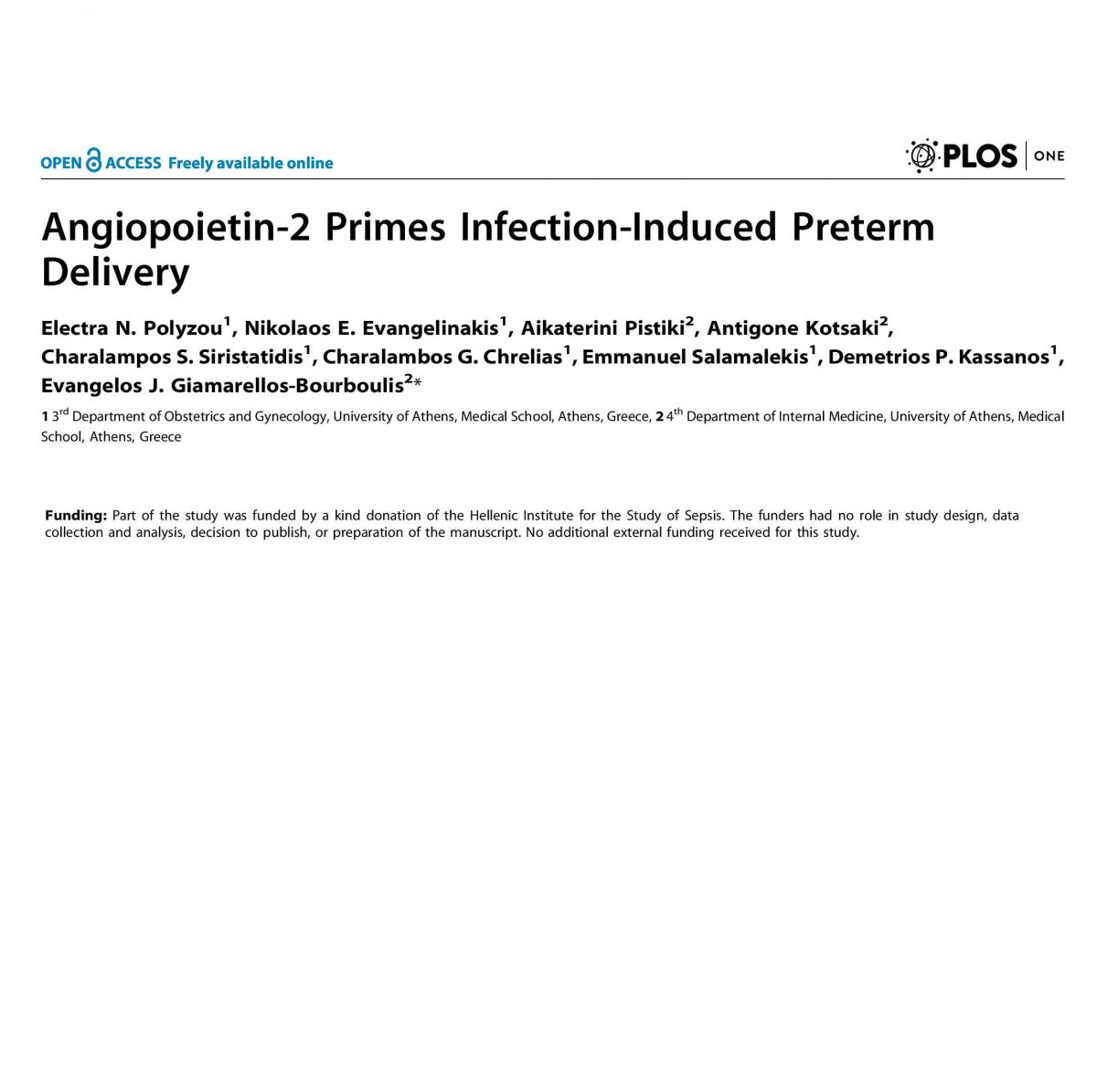 Angiopoietin-2 primes infection-induced preterm delivery – HISS