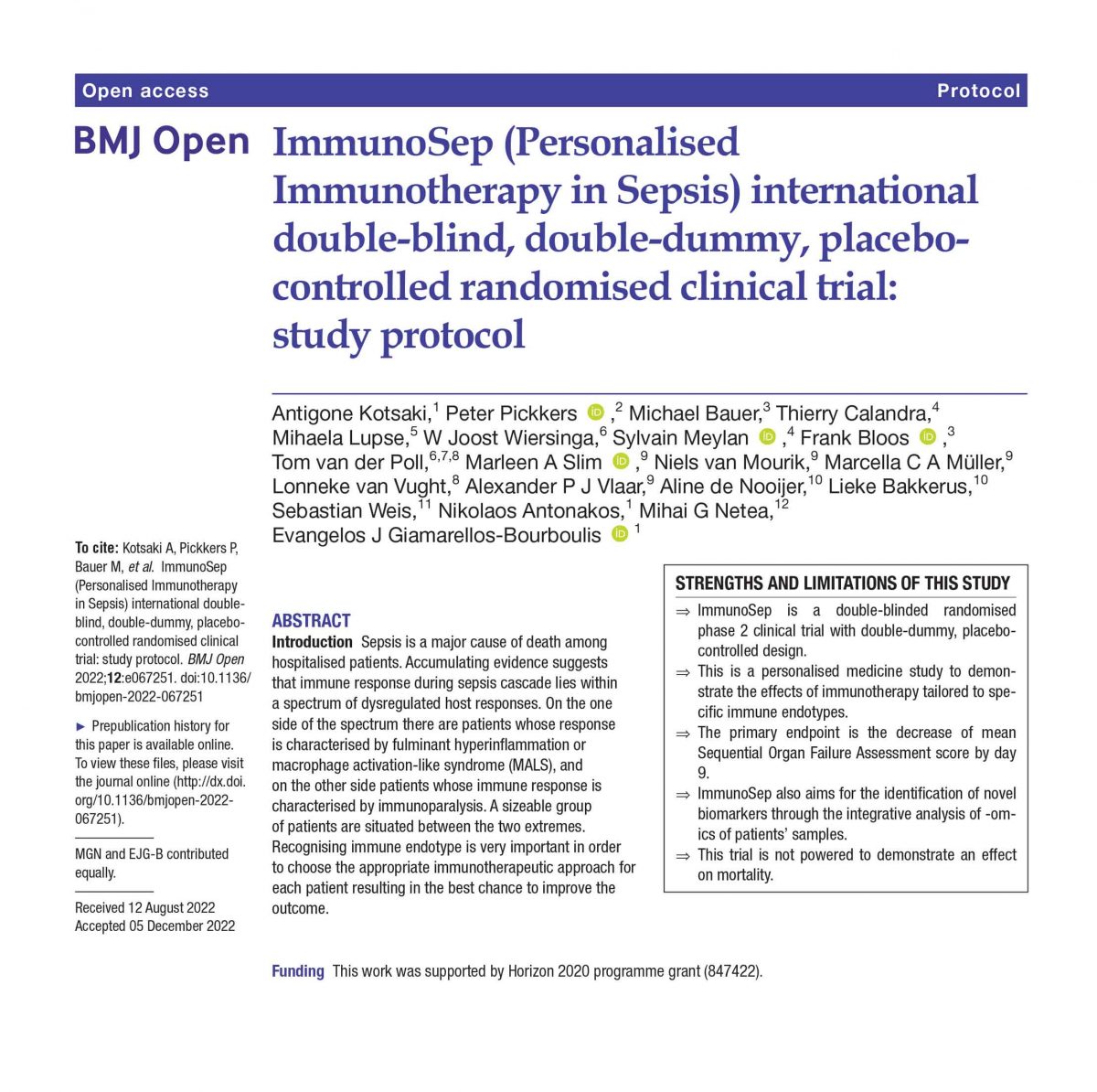 ImmunoSep (Personalised Immunotherapy in Sepsis) international double ...