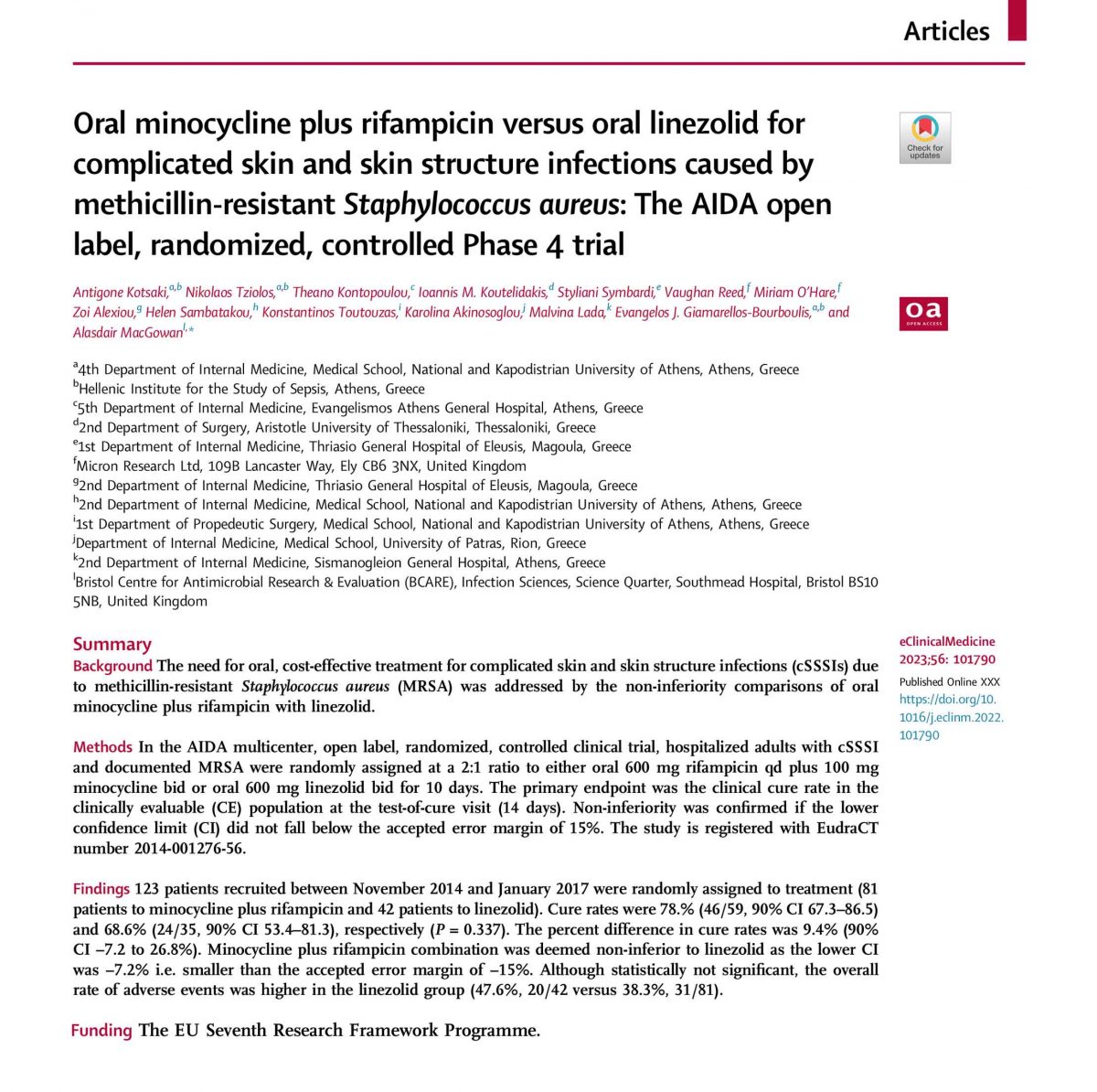 Oral minocycline plus rifampicin versus oral linezolid for complicated ...