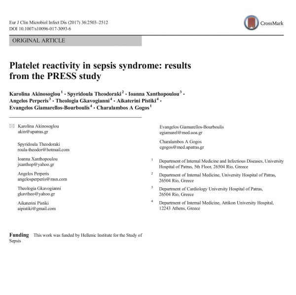 Platelet reactivity in sepsis syndrome: results from the PRESS study – HISS