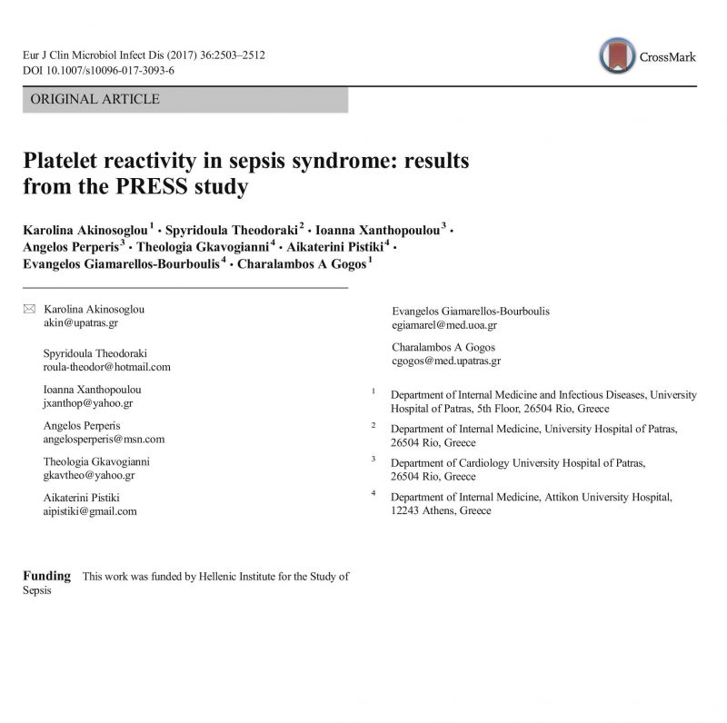 Platelet reactivity in sepsis syndrome: results from the PRESS study – HISS