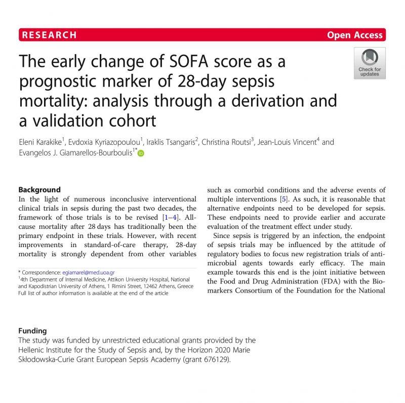 The early change of SOFA score as a prognostic marker of 28-day sepsis ...
