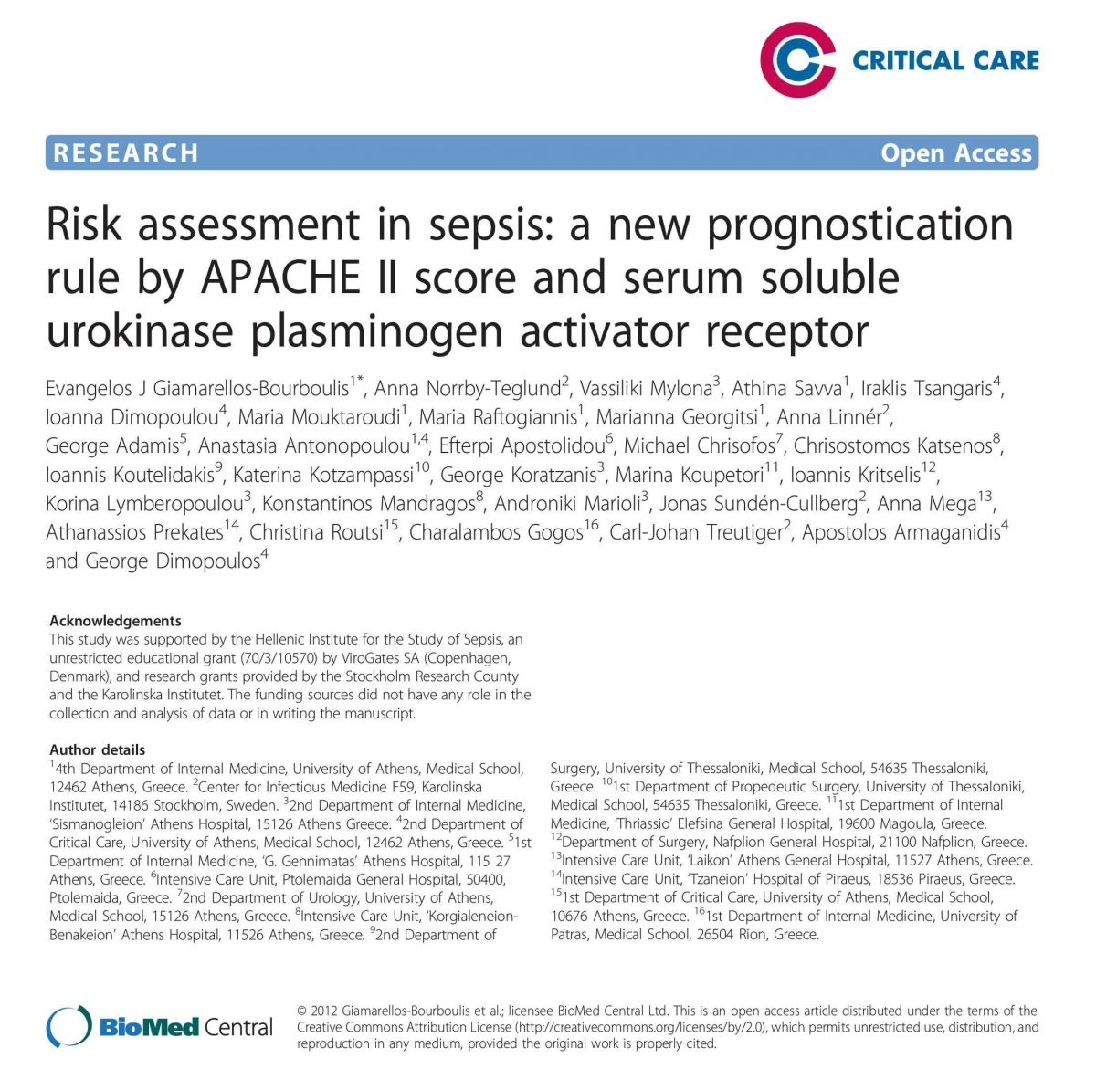Risk assessment in sepsis: a new prognostication rule by APACHE II ...