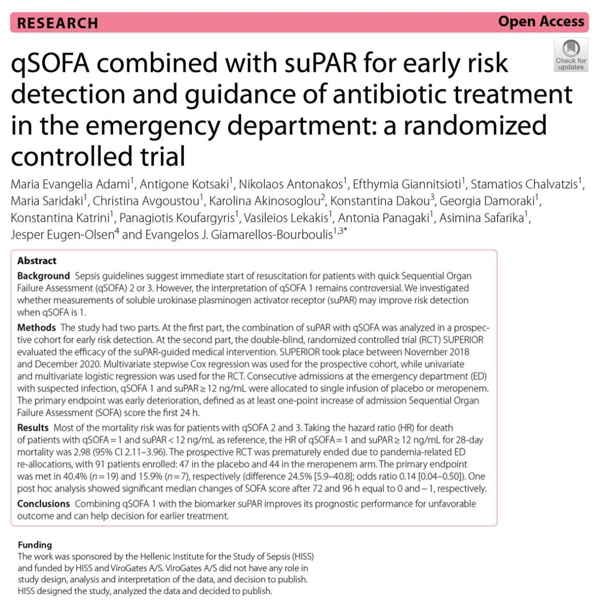qSOFA combined with suPAR for early risk detection and guidance of ...