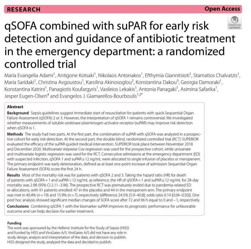 qSOFA combined with suPAR for early risk detection and guidance of ...